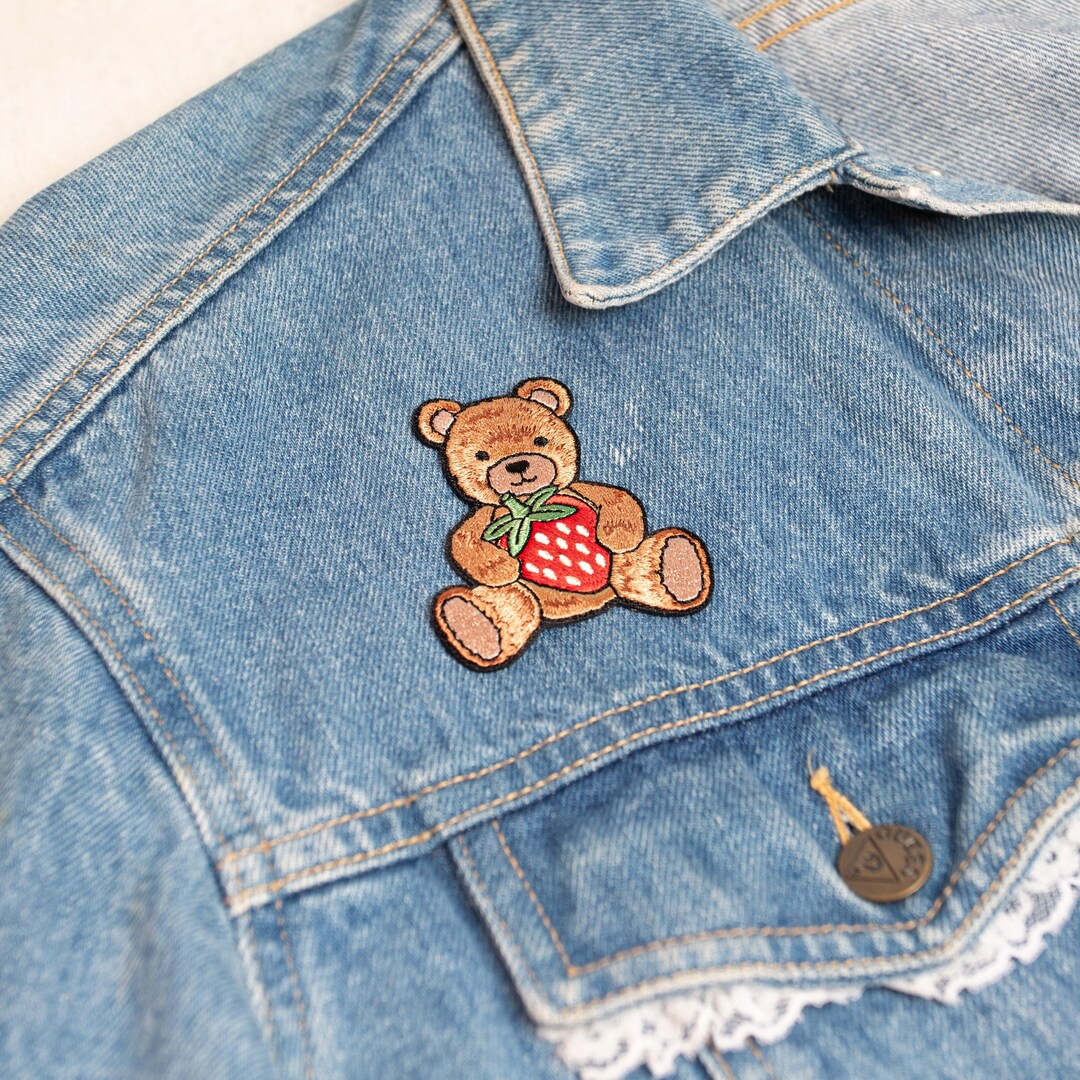 Teddy Bear W. Strawberry Patch - Cute Embroidered Iron on Patches ...