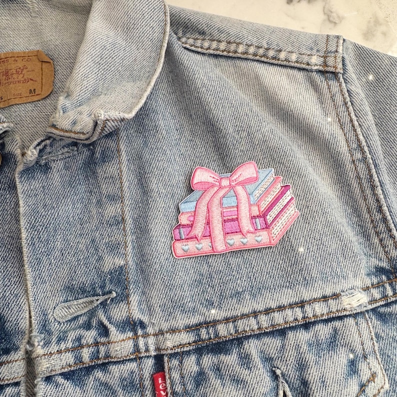 Tied With a Bow Book Stack Patch | Bookish Embroidered Iron on Patches ...