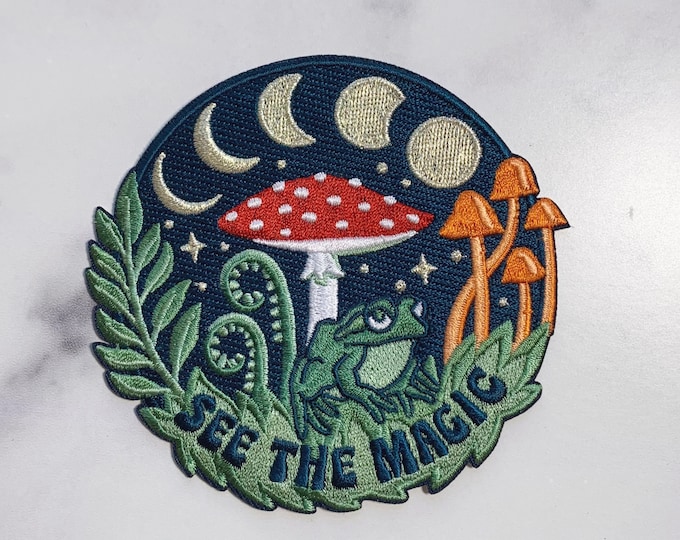 See the Magic Nature Patch - Frog, Mushroom, Moon Phases & Plants! Iron ...