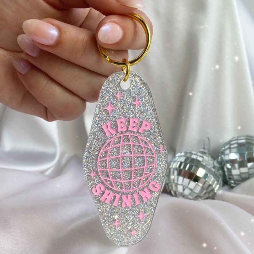 Keep Shining Disco Ball Motel Keychain - Glitter Silver + Positive ...