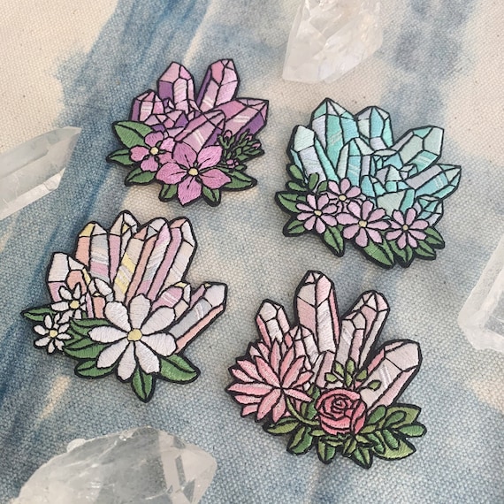 Crystal Patch With Flowers Iron on Embroidered Patches - Etsy