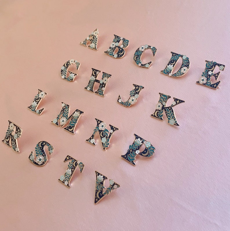 Botanical Letter Enamel Pin Personalize With Your Initial or - Etsy