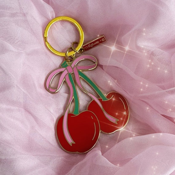 Cute Bow Keychain Women Cute Cherry Keychain With Bow - Bag Charm Purse ...
