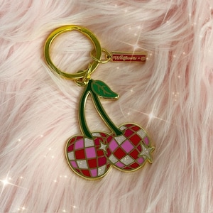 Disco Ball Cherries Keychain - Disco Ball Bag Charm - Cherry Fruit Disco Themed Hard Enamel ...