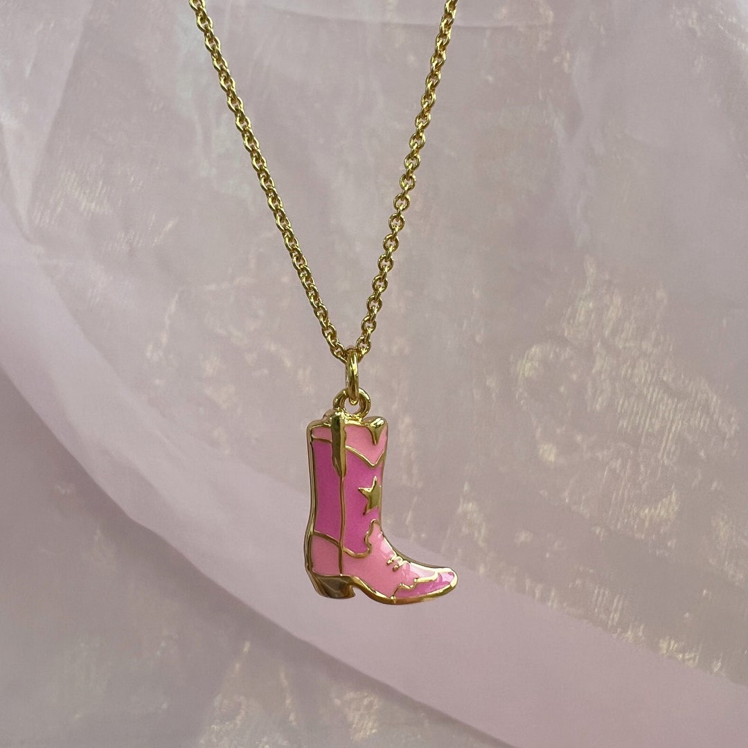 Pink Cowgirl Boot Necklace - Cowboy Boot Necklace - Cute Barbiecore ...