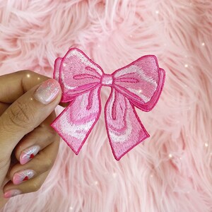 Bow Patch - Pink Lilac Blue - Fluffy Ribbon Iron on Patch - Coquette ...