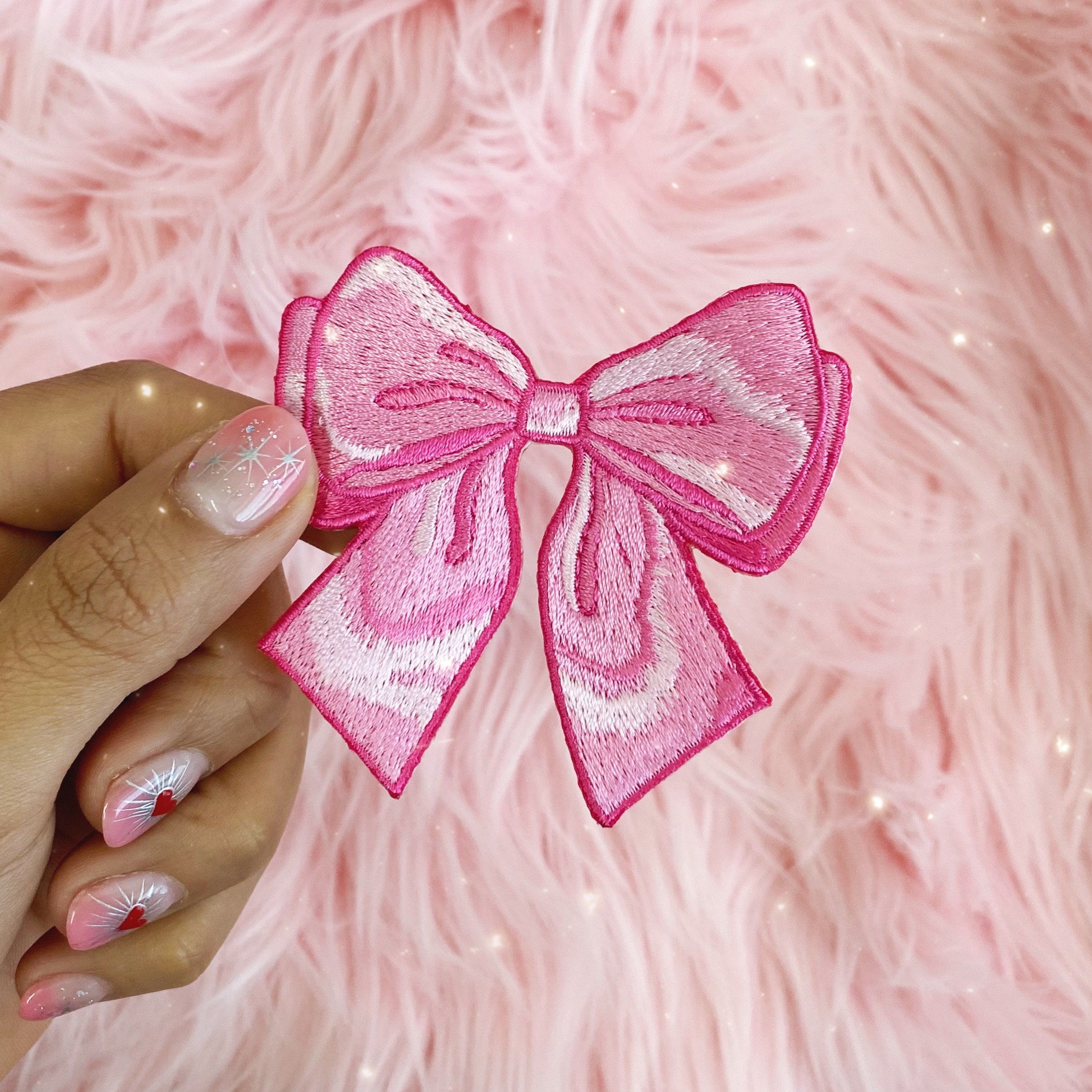 Bow Patch - Pink Lilac Blue - Fluffy Ribbon Iron on Patch - Coquette ...