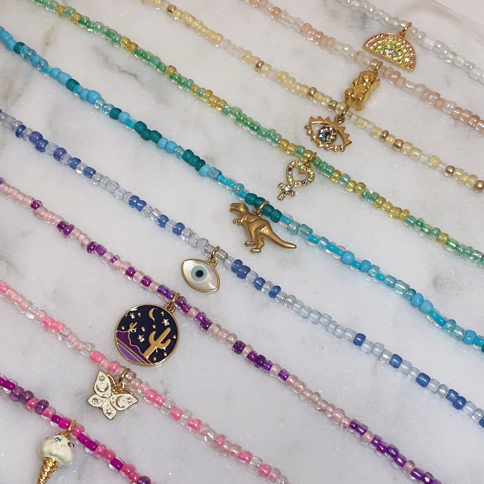 Charm Necklace Colorful Choker Necklace Bead Necklace With - Etsy