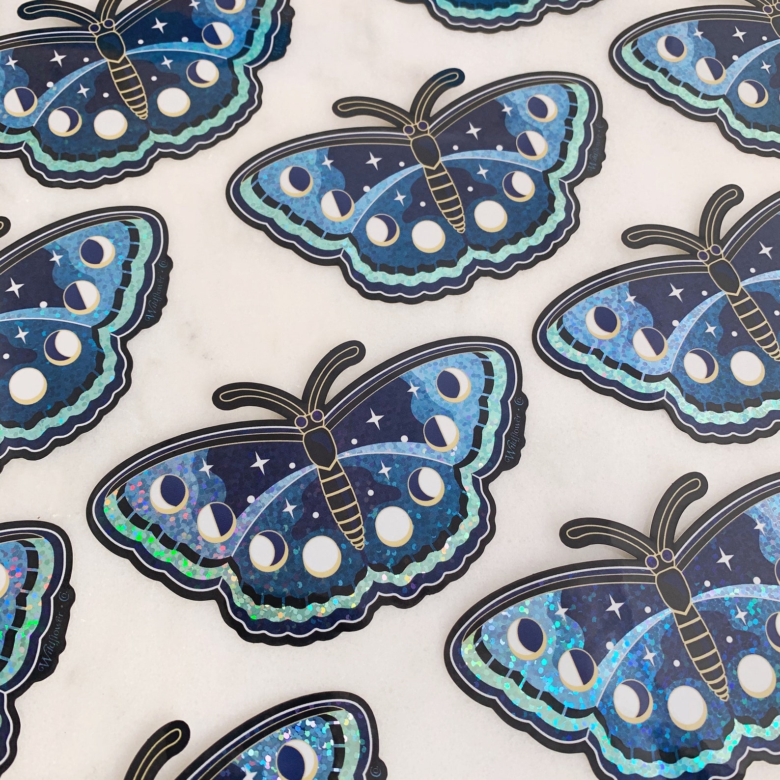 Lunar Butterfly Sticker - Glitter Holographic Vinyl | Lunar Moth Moon ...