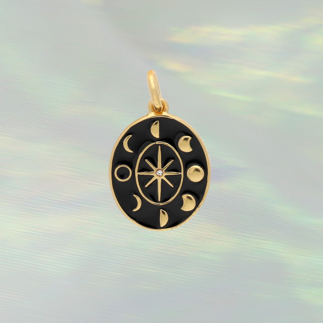 Moon Phases Charm Pendant Astrology Celestial Gold & Black - Etsy
