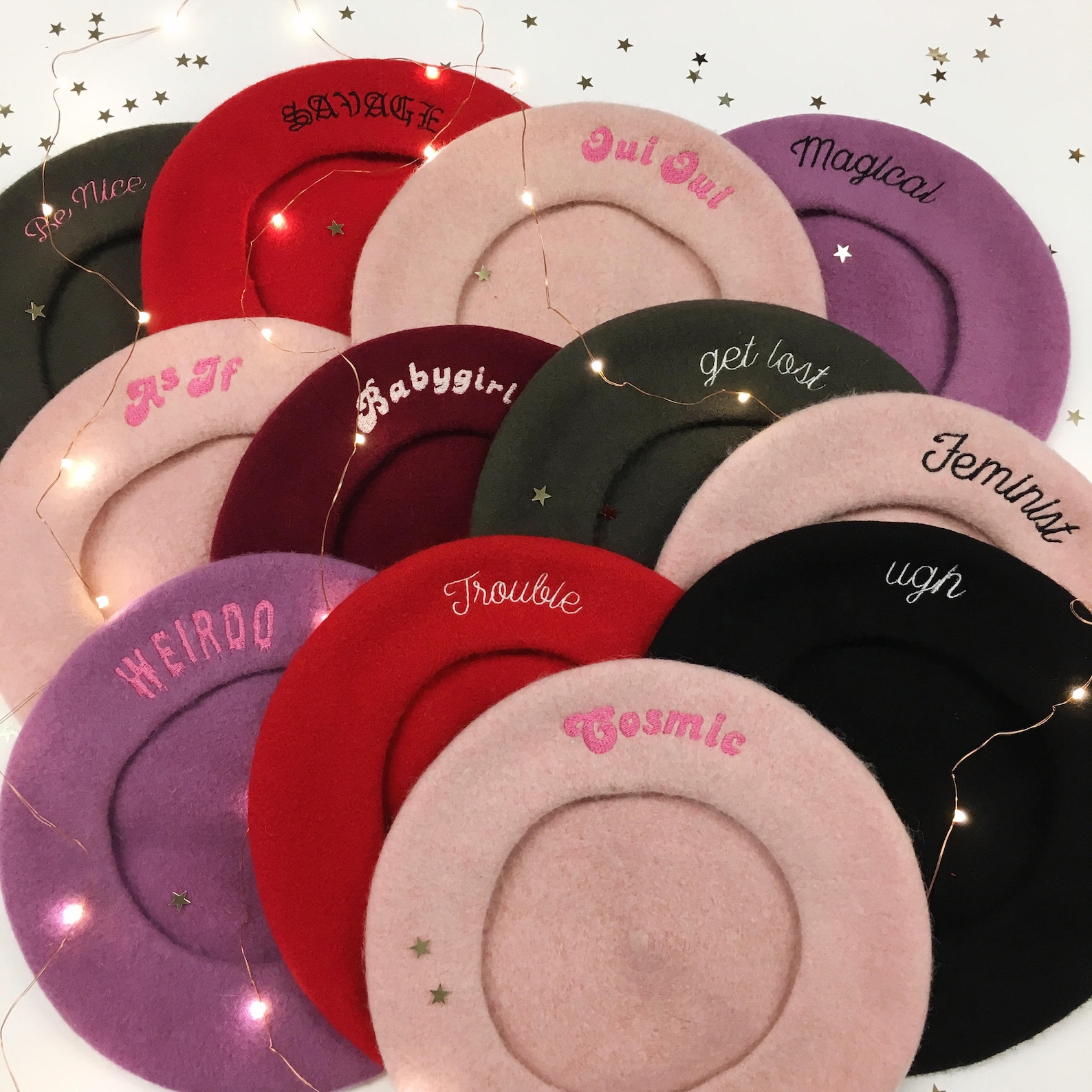 Custom Beret - Wool – Personalized Embroidery + Choice of Color: Blush ...