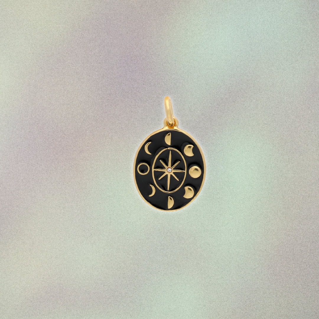 Moon Phases Charm Pendant - Astrology Celestial - Gold & Black Enamel ...