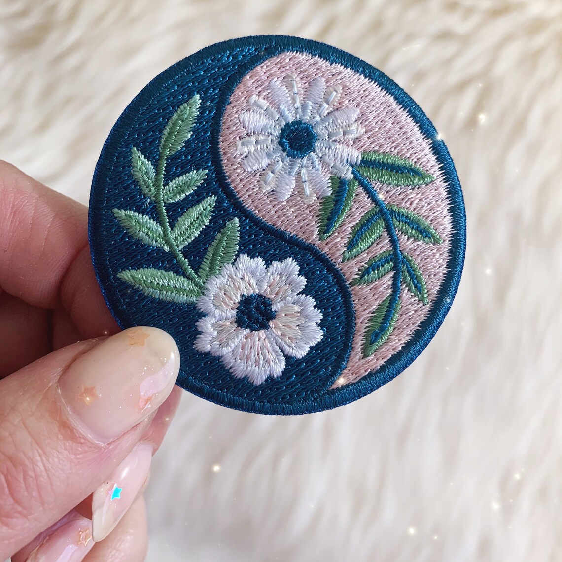 Botanical Yin Yang Patch - Cottagecore Floral - Iron on Embroidered ...