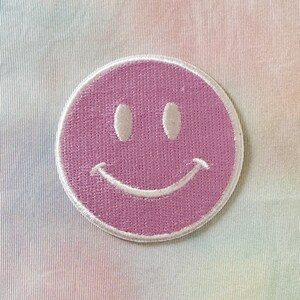 Preppy Smiley Face Patch - Embroidered Iron on Patches - Pastel Pink ...