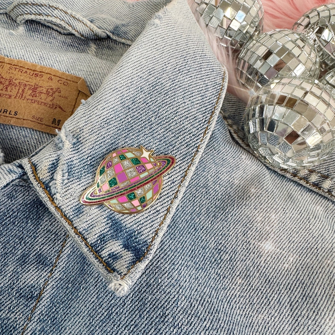 Disco Ball Planet Enamel Pin - Disco Ball Pin - Planet Space - Glitter ...