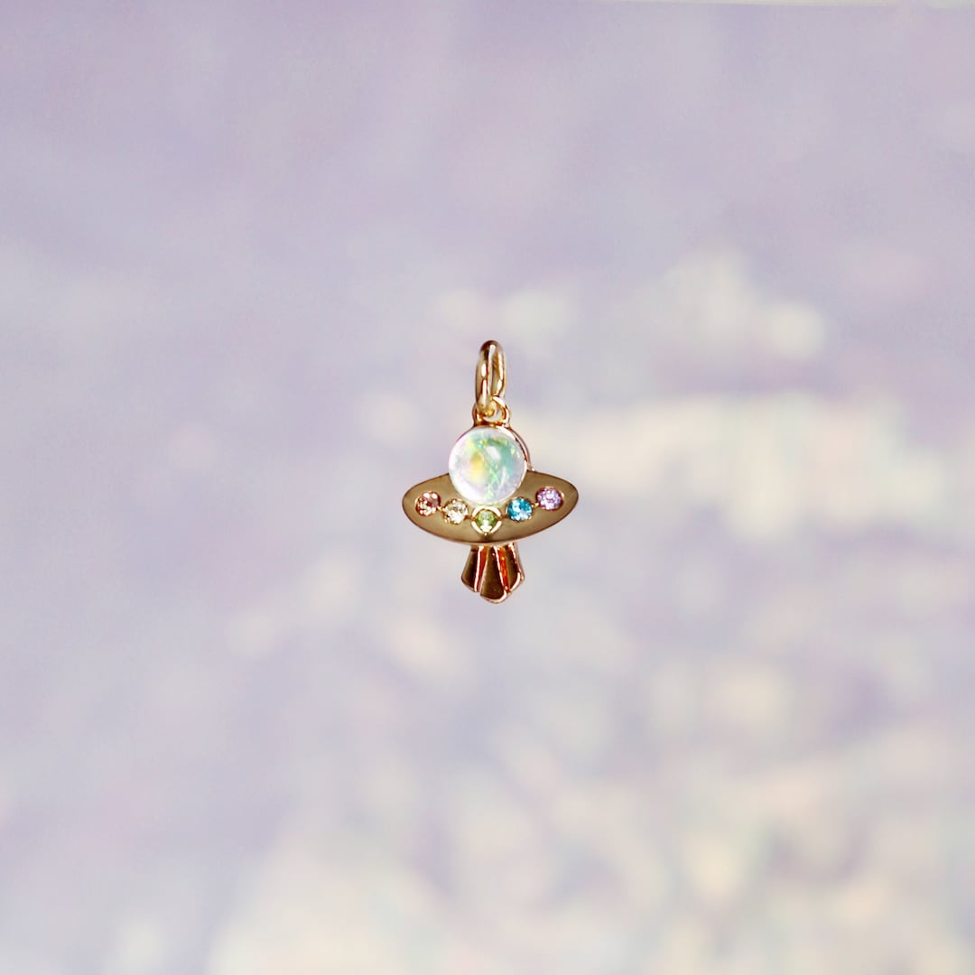 UFO Charm - Alien Space Galaxy Jewelry - Pendant, Pave Crystal, & Gold ...