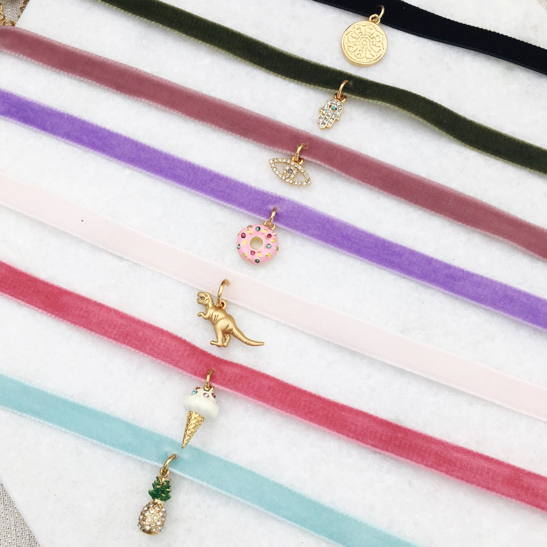 Velvet Charm Choker Necklace - Design Your Own - Choice of Color ...