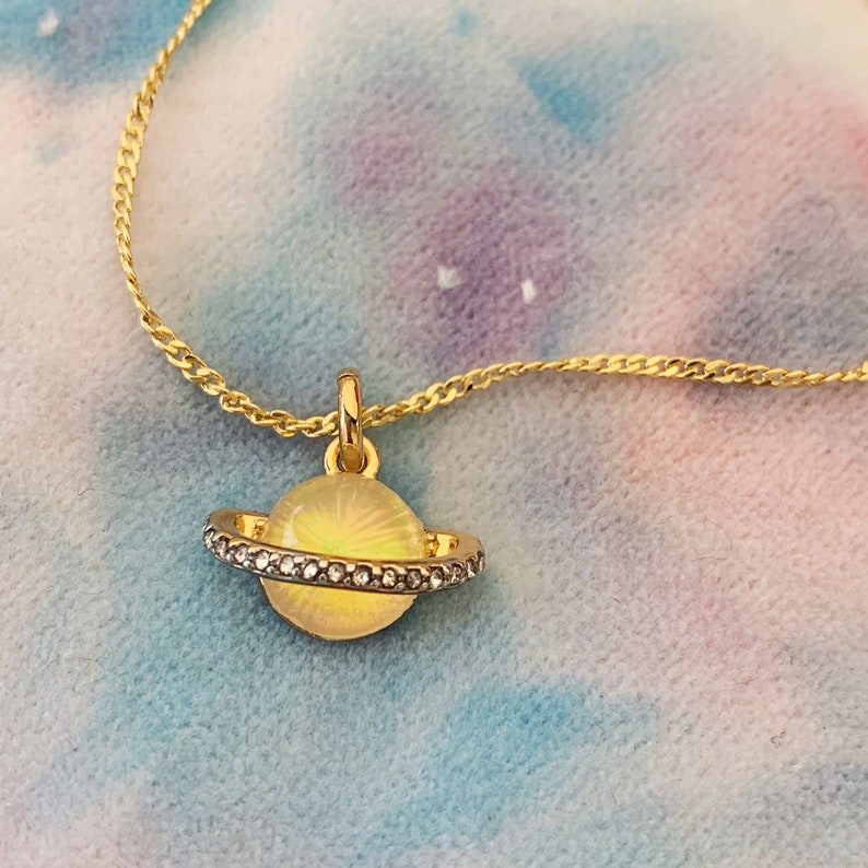 Planet Necklace or Bracelet | Saturn Cosmic Space | Opalescent Stone ...