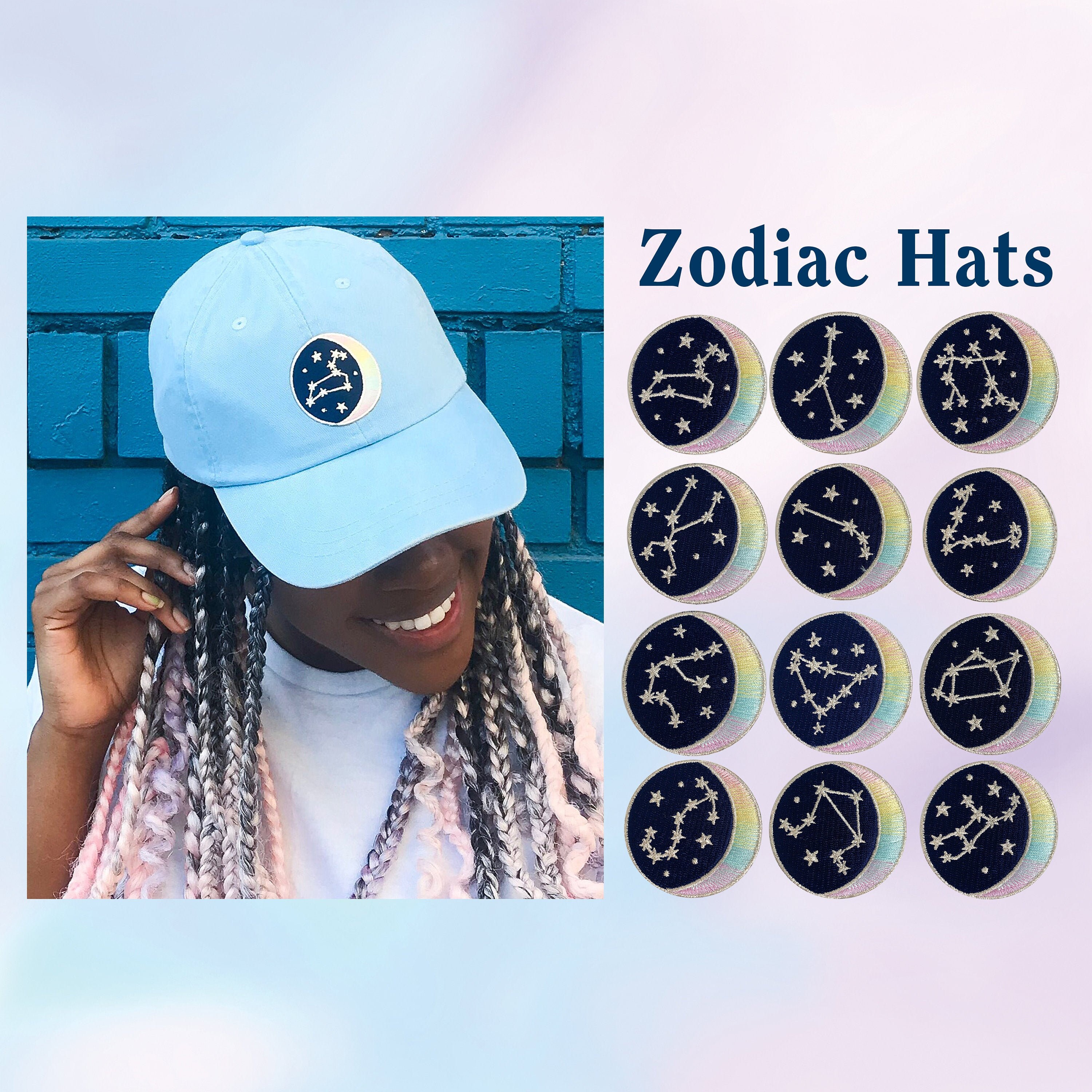 Zodiac Baseball Hat W. Embroidered Star Sign Patch Your | Etsy