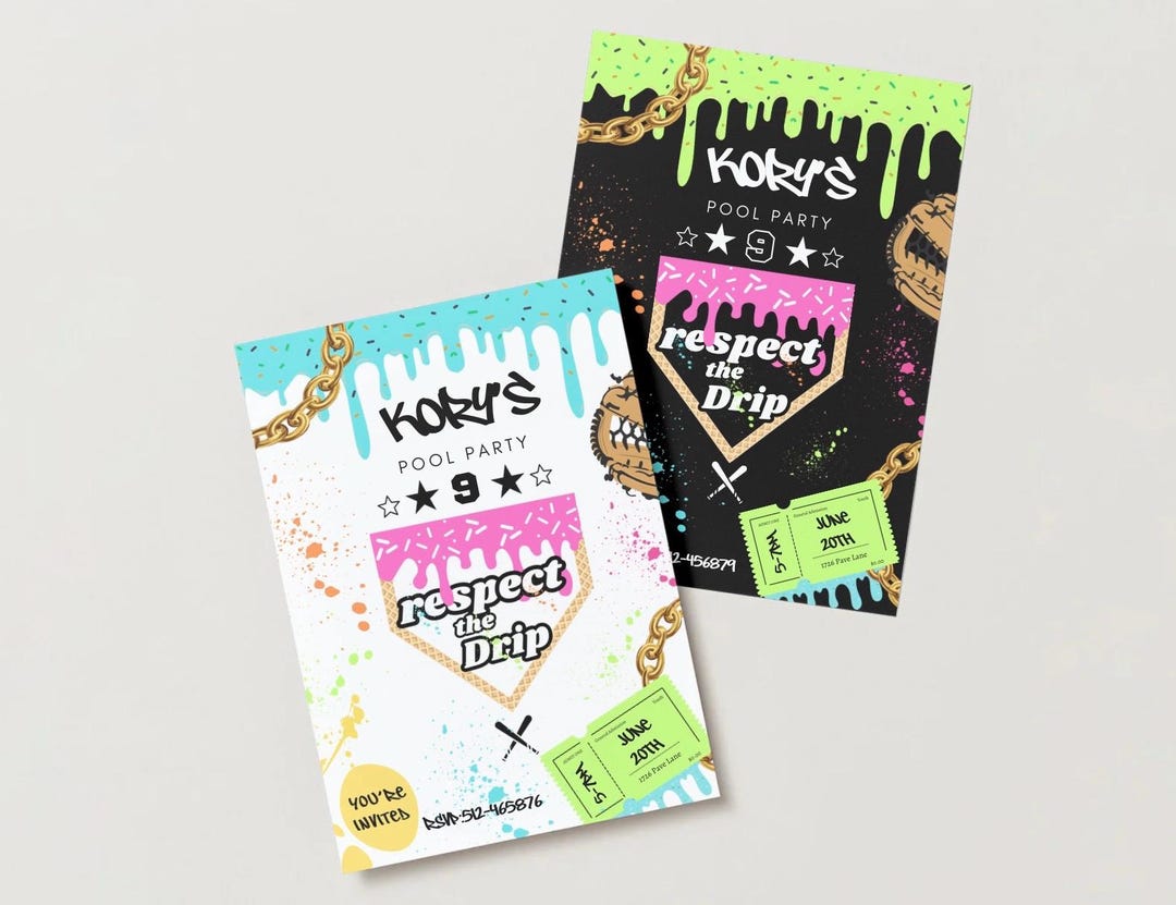 Baseball Ice Cream Drip Party Invitation | Editable Sports Birthday ...