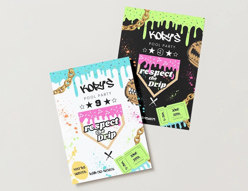 Baseball Ice Cream Drip Party Invitation | Editable Sports Birthday ...