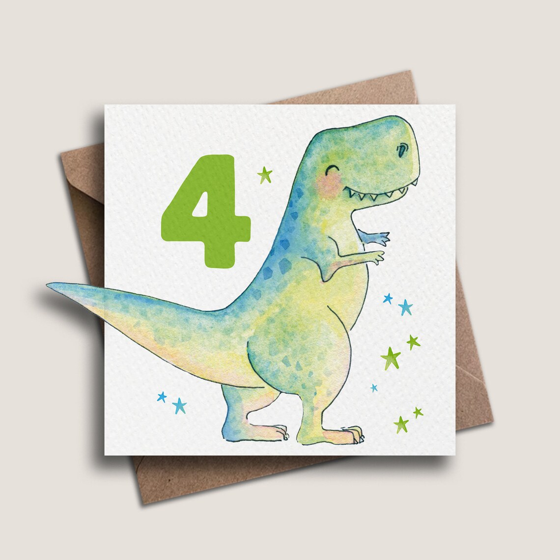 T Rex 4th Birthday Card Dino Greetings Card Fourth - Etsy