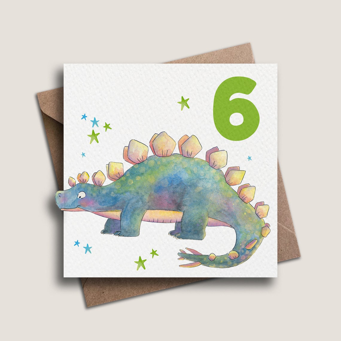 Dinosaur 6th Birthday Card Dino Greetings Card sixth Birthday ...