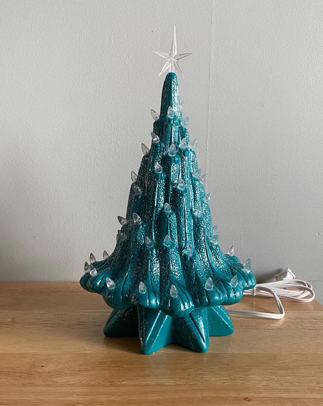 14 Inch Lava Tree, Bluish Green Glazed With Clear Bulbs, Free Shipping ...