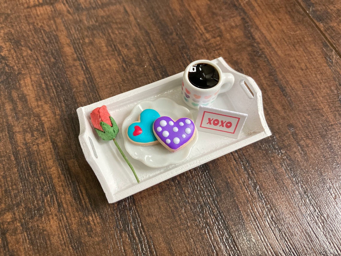 Dollhouse Miniature Valentines Day Tray T In Bed Rose Etsy