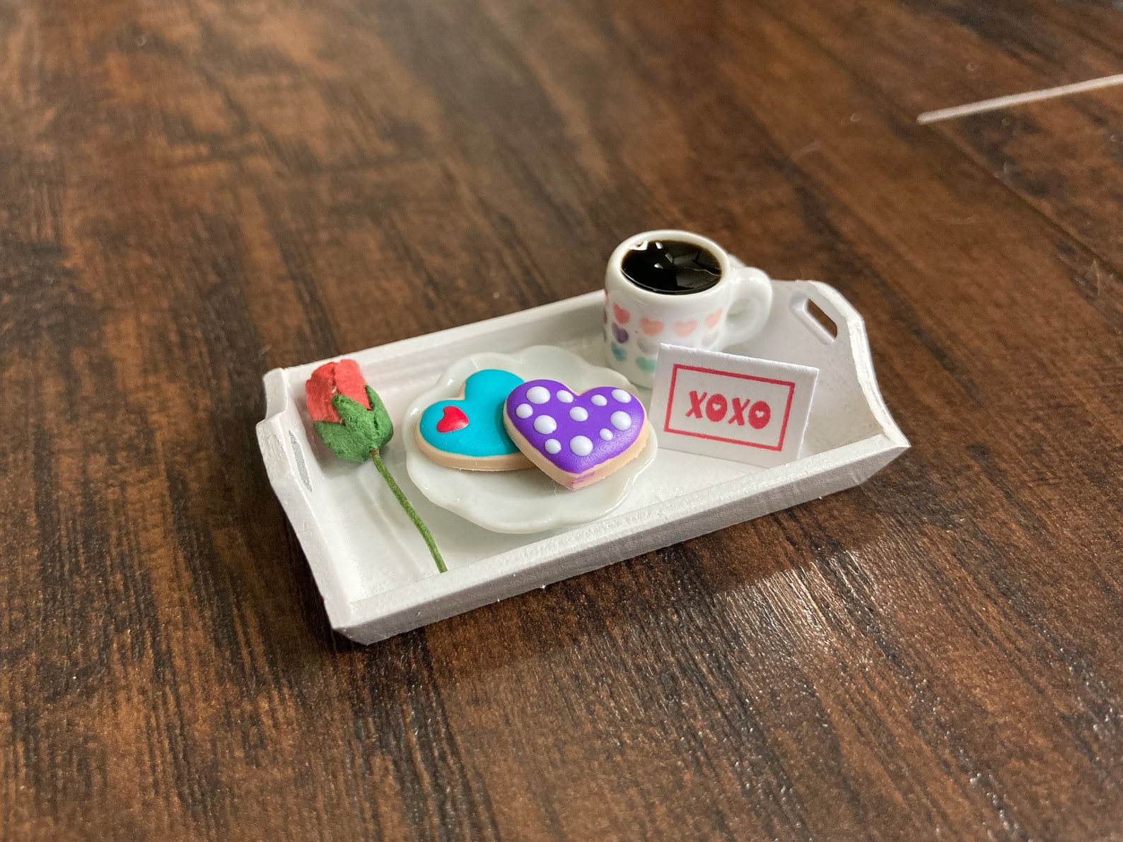 Dollhouse Miniature Valentines Day Tray T In Bed Rose Etsy