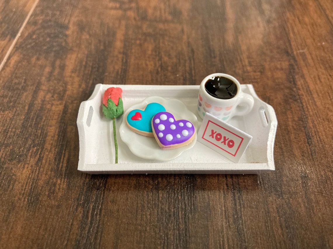 Dollhouse Miniature Valentines Day Tray T In Bed Rose Etsy