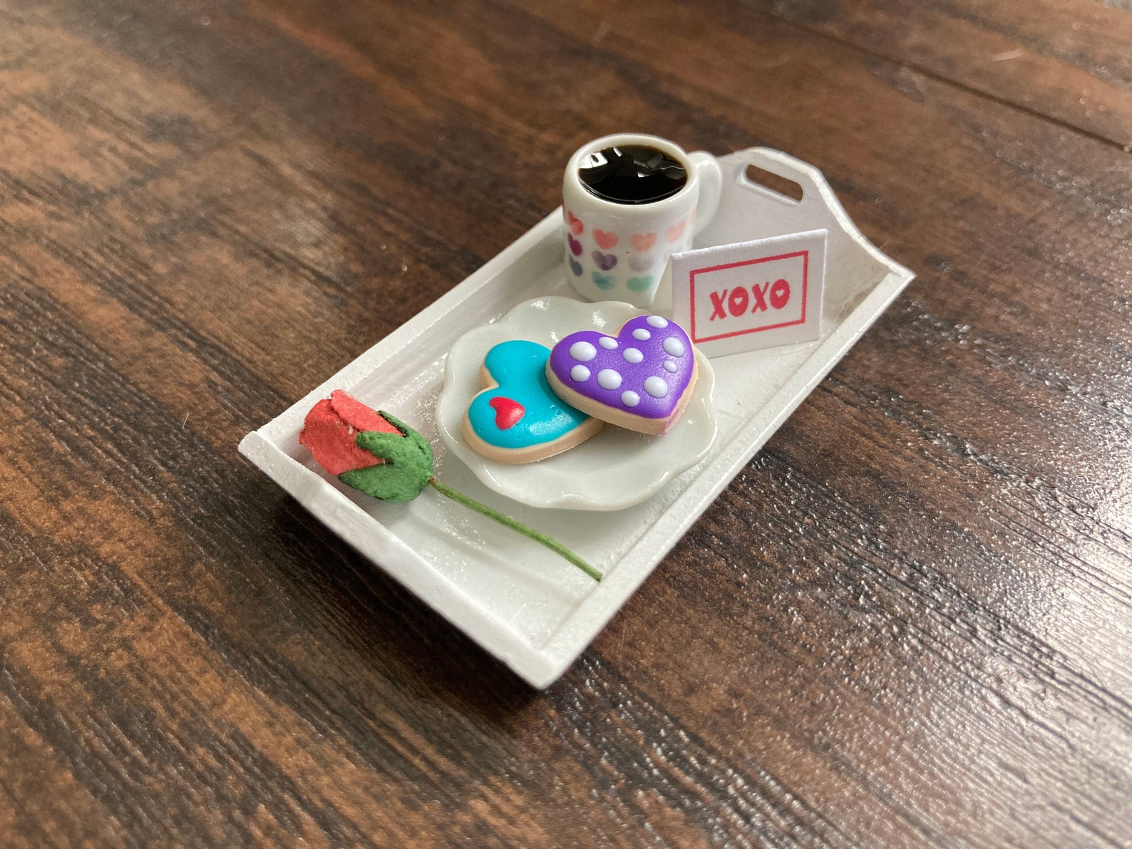 Dollhouse Miniature Valentines Day Tray T In Bed Rose Etsy