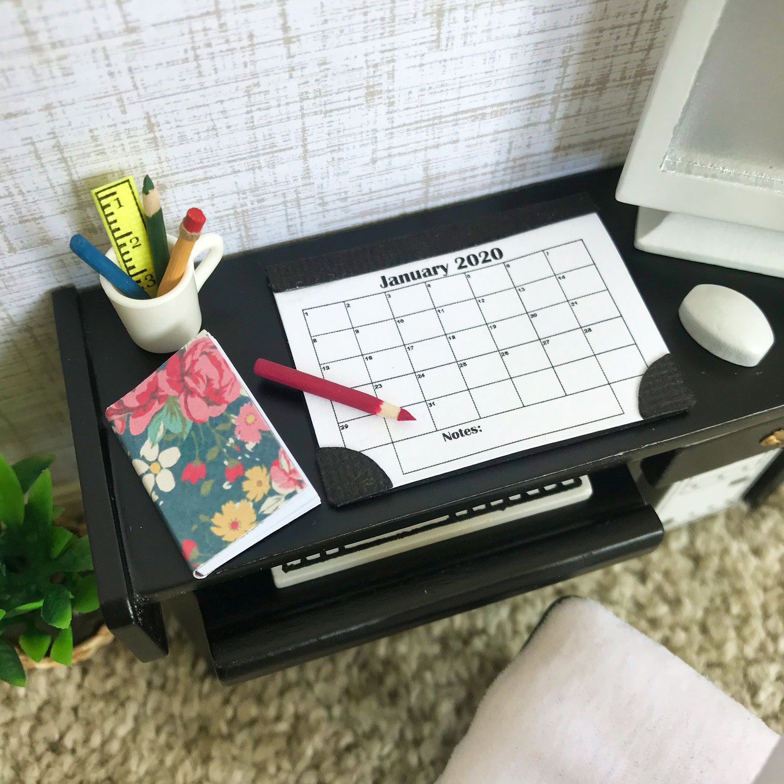 Dollhouse Miniature Notebook Pencil Pen Mug Notepad Office Set 1” Scale ...