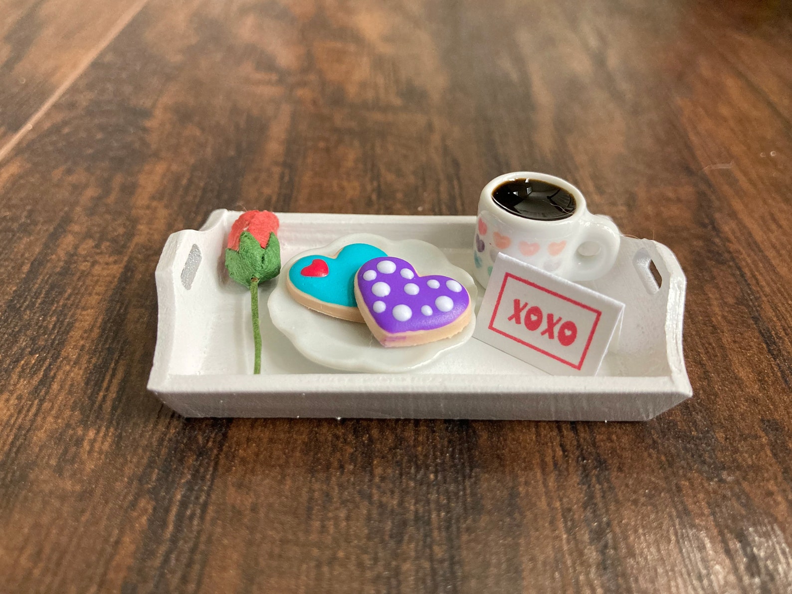 Dollhouse Miniature Valentines Day Tray T In Bed Rose Etsy