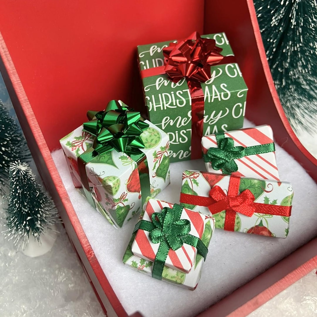 Dollhouse Miniature Christmas Presents Holiday Gifts Box Package Bag 1 ...