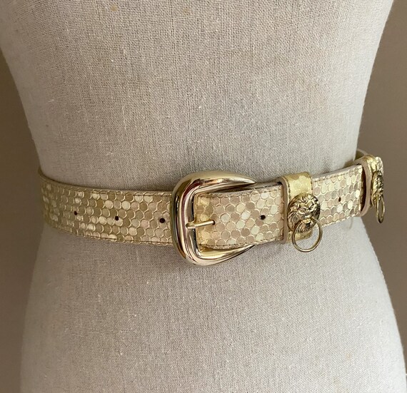 Vintage Gold Metallic Belt, Gold Lion Belt, Belt Shin… - Gem