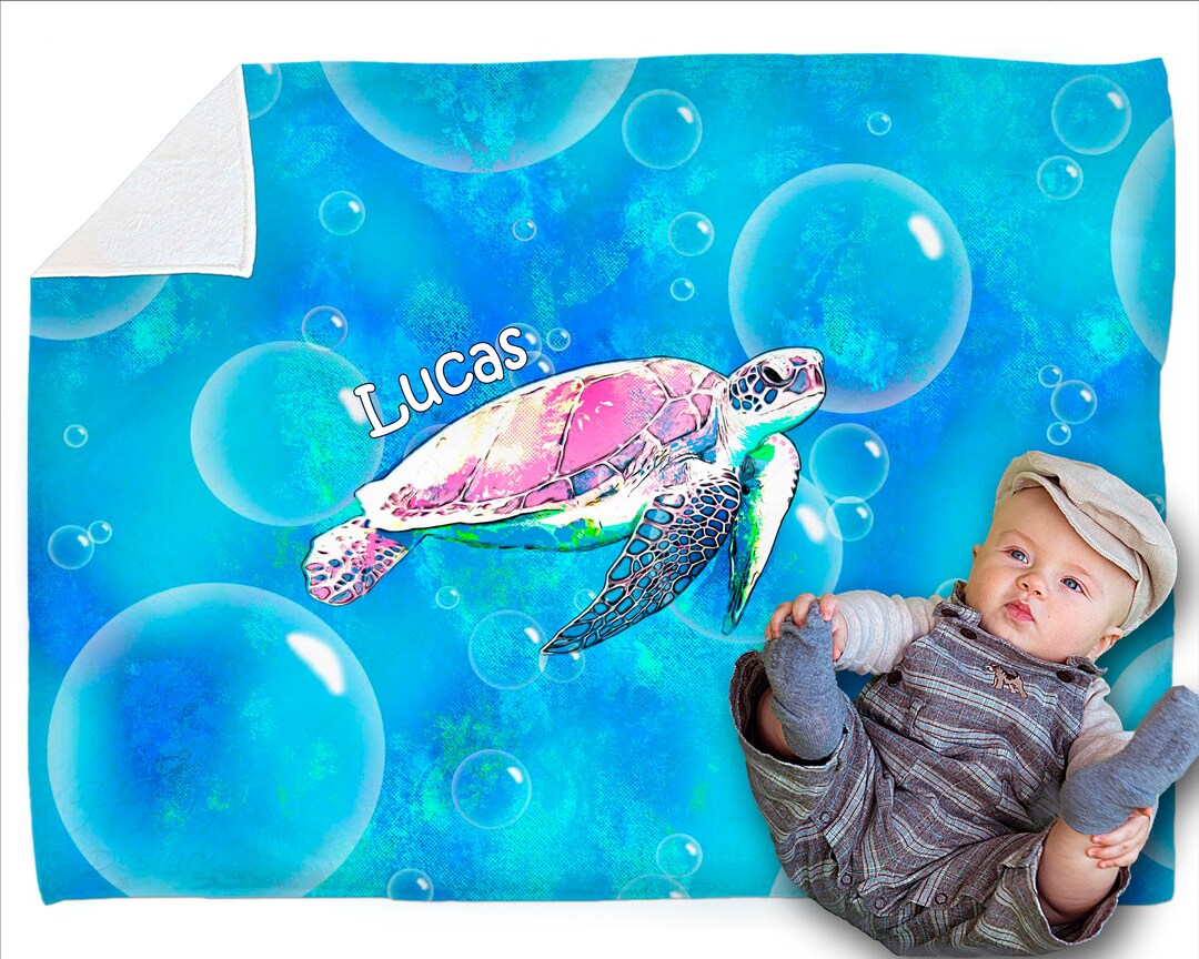 Personalized Sea Turtle Fleece Blanket for Birthdays and Baby Shower ...