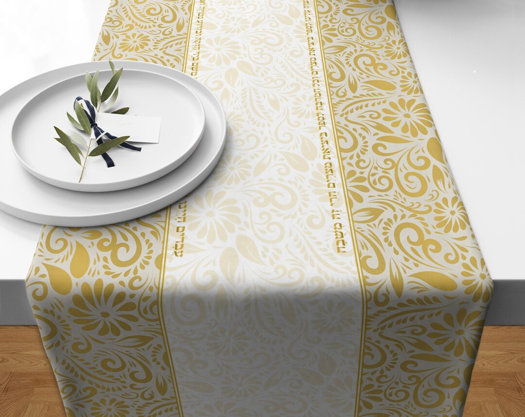 Passover Seder Cotton Table Runner, Pesach Gold Table Cloth , Silver ...