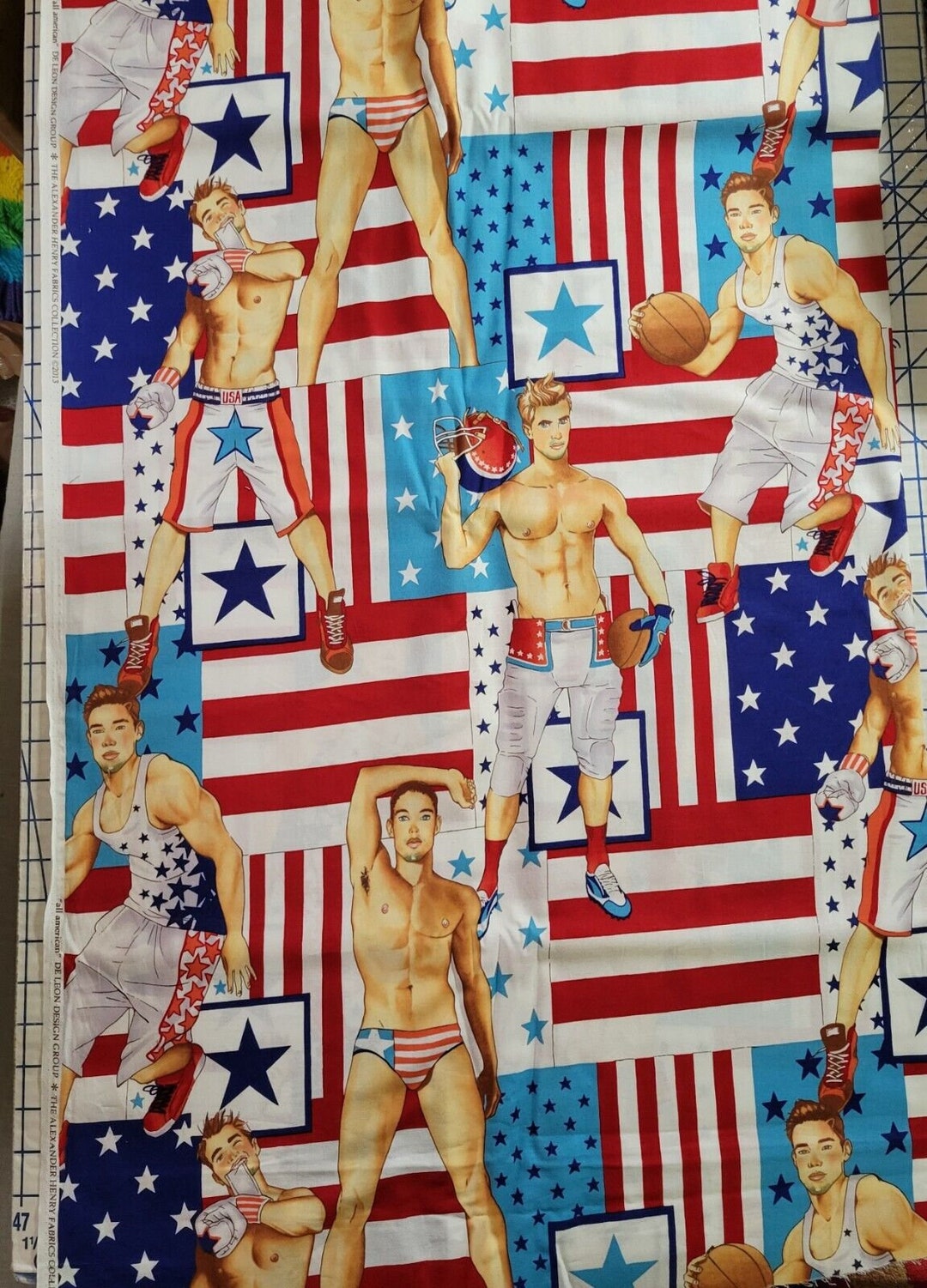 All American Sports Patriotic Pinup Alexander Henry Cotton Quilt Fabric