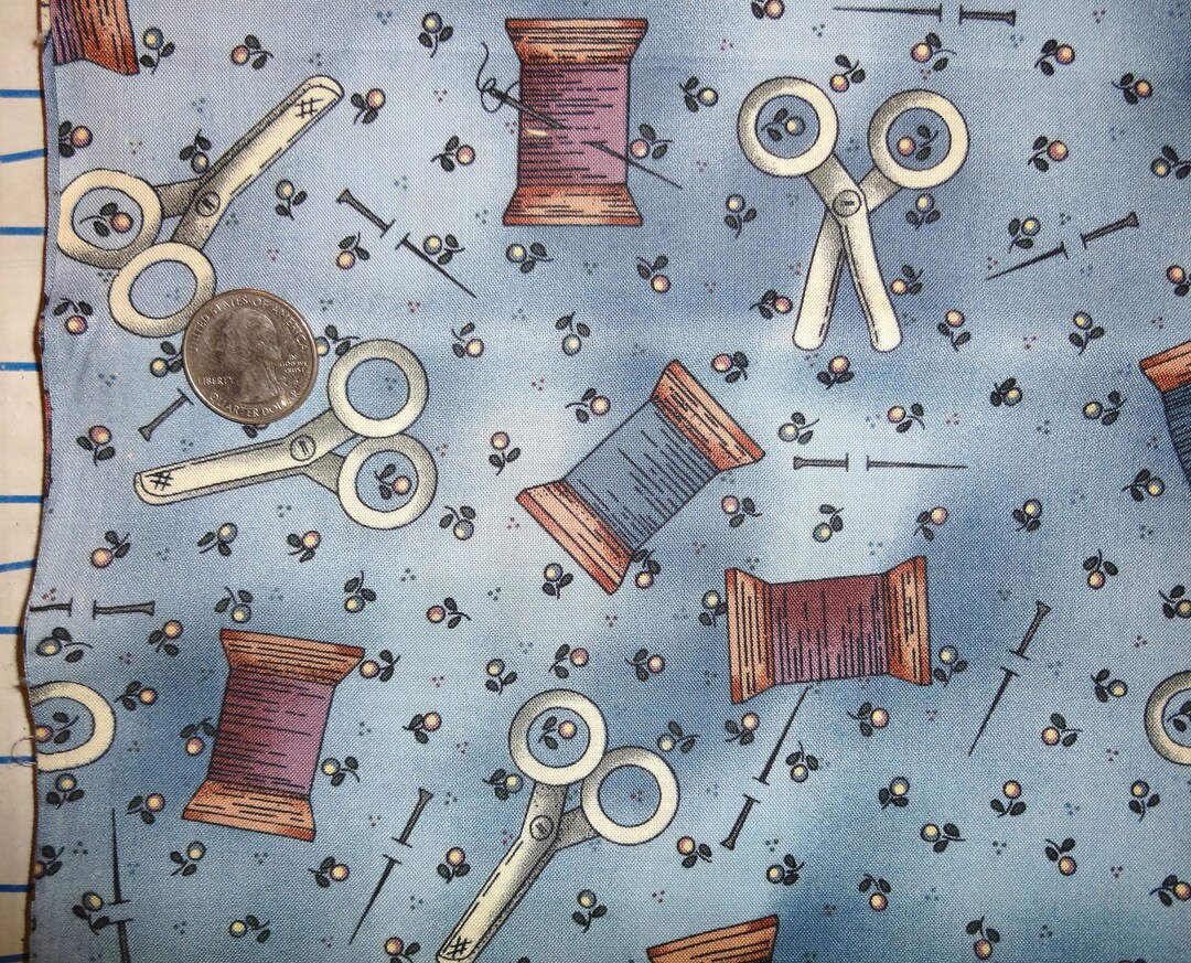 A cuadros pasado vintage azul algodón edredón Kathi Walters tela 10 ...