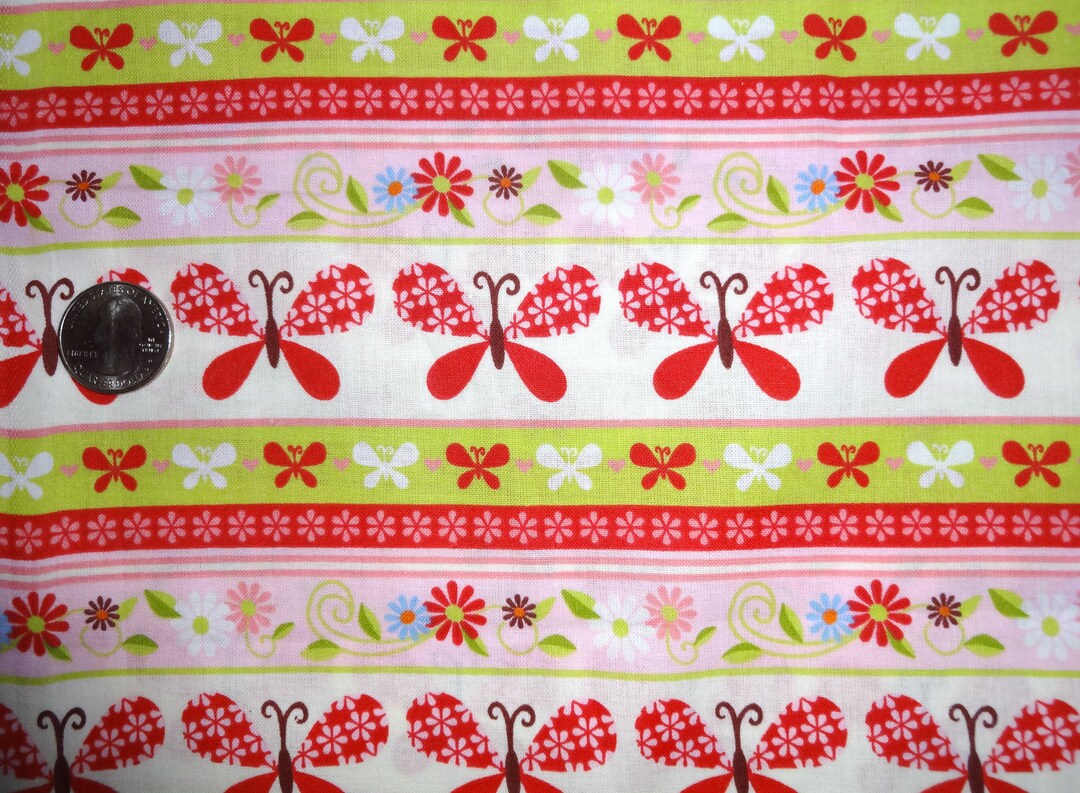 Butterfly Stripes Floral Spectrix Janet Gossard Fabric Cotton Quilt 1 1 ...