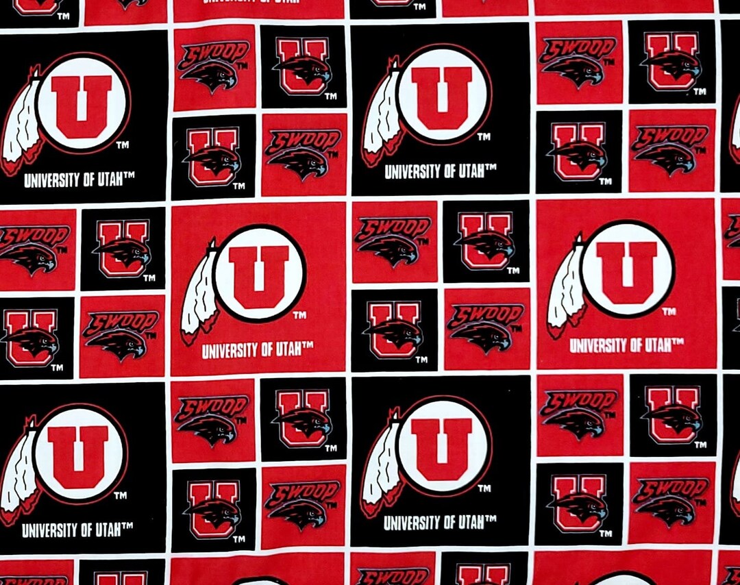 University of Utah Utes Licensed Red Black Block Swoop Cotton Fabric ...