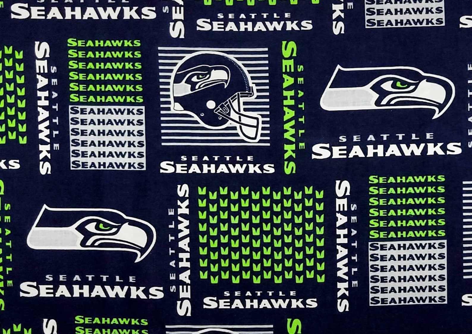 Seattle Seahawks Football NFL NFC Blue Green Cotton Quilting Fabric 1 7 ...