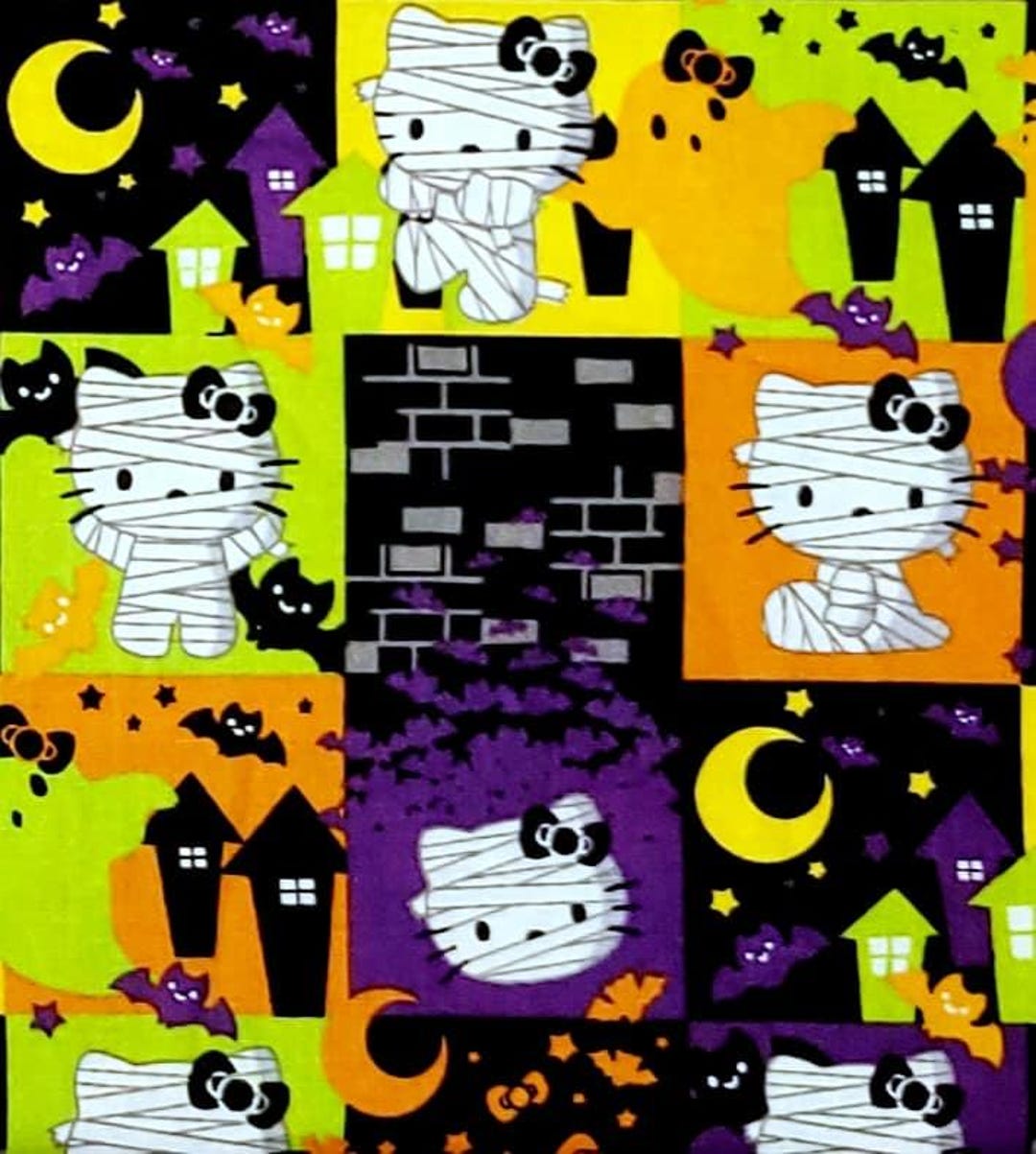 Halloween Hello Kitty Candy Corn Block Stars Cotton Quilt Sanrio Fabric ...