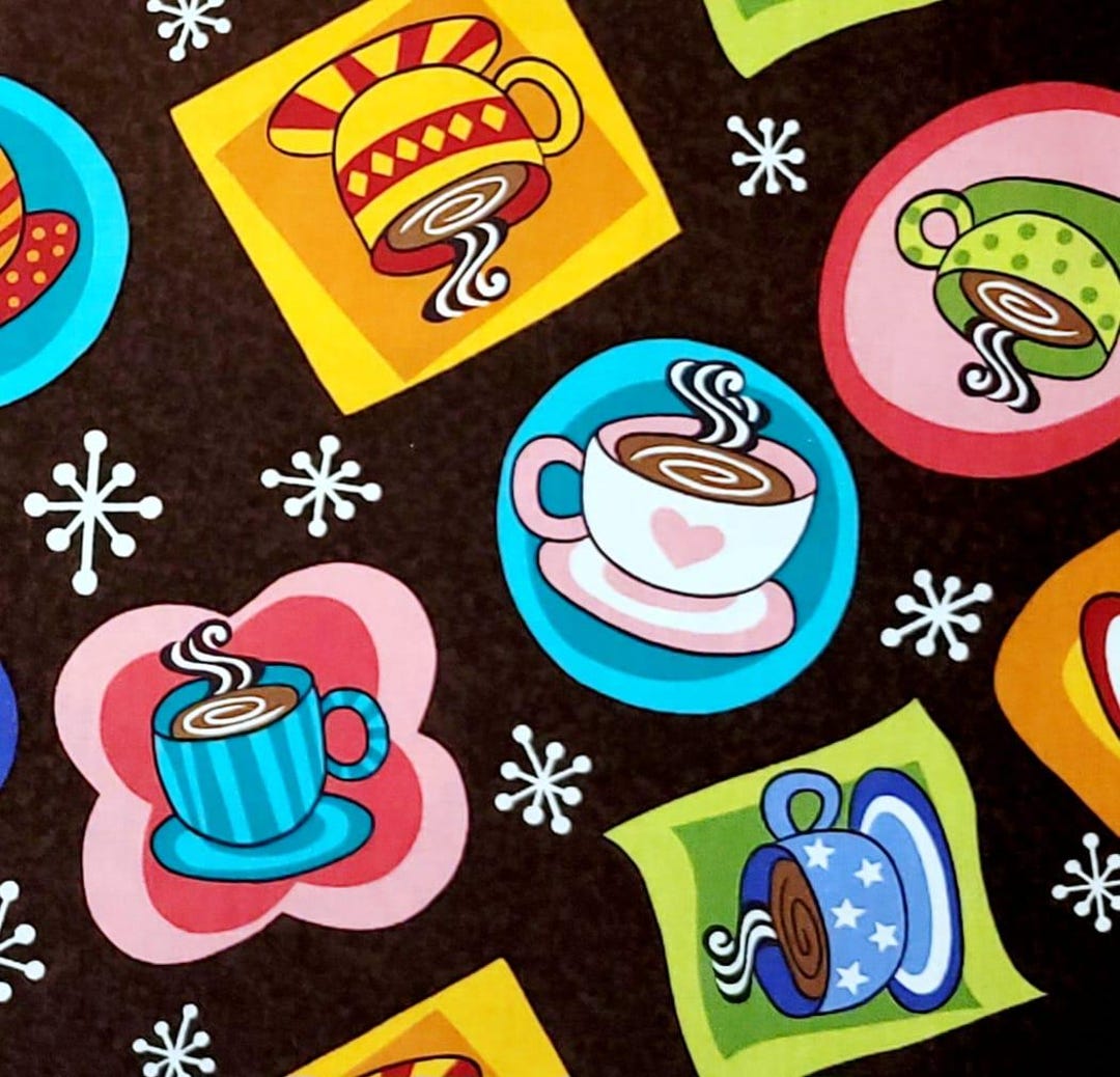 Chef's Choice Coffee Tea Cups Saucer Dine Robert Kaufman Cotton Quilt ...