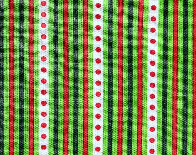 Christmas Red Green XMAS Stripe Polka Dots Cotton Fabric David Textiles ...