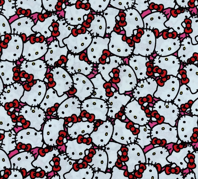 Hello Kitty Packed Black White Pink Cotton Sanrio Springs Fabric BTY ...