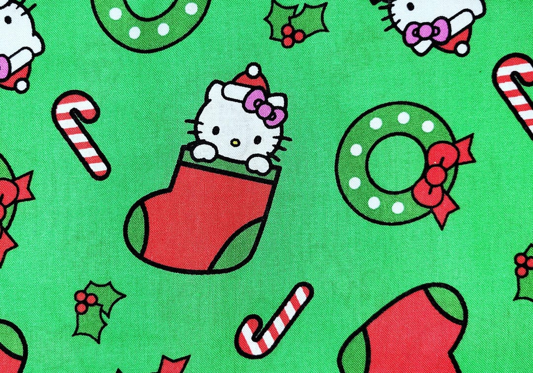 Hello Kitty Stocking Toss Green Christmas XMAS Cotton Sanrio Fabric YOU ...