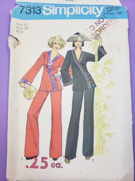 Simplicity 7313 1970s Asian Oriental Style Wrap Tunic Top Wide - Etsy
