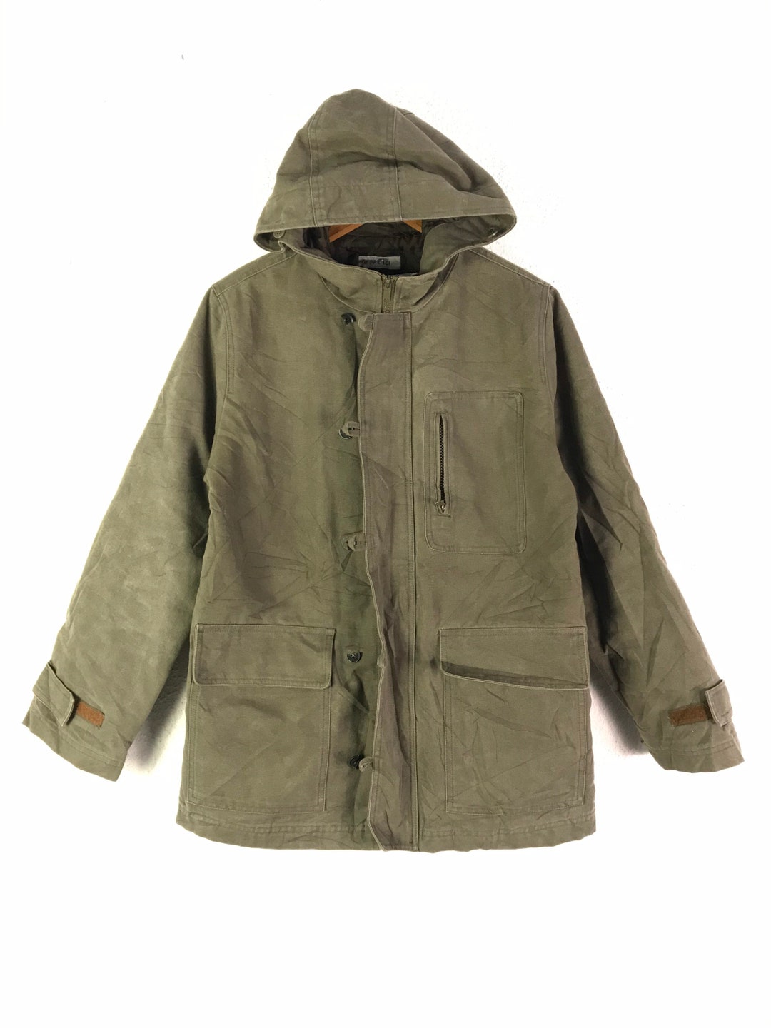 Japanese Brand PAR ICI Military Style Jacket Olive Green Military Long ...